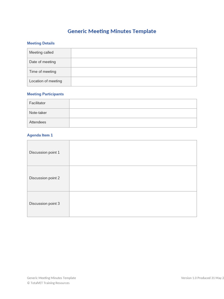 Generic Meeting Minutes Template | PDF