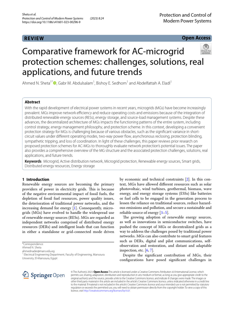 Comparative Framework For Ac Microgrid Protection Schemes Pdf Distributed Generation