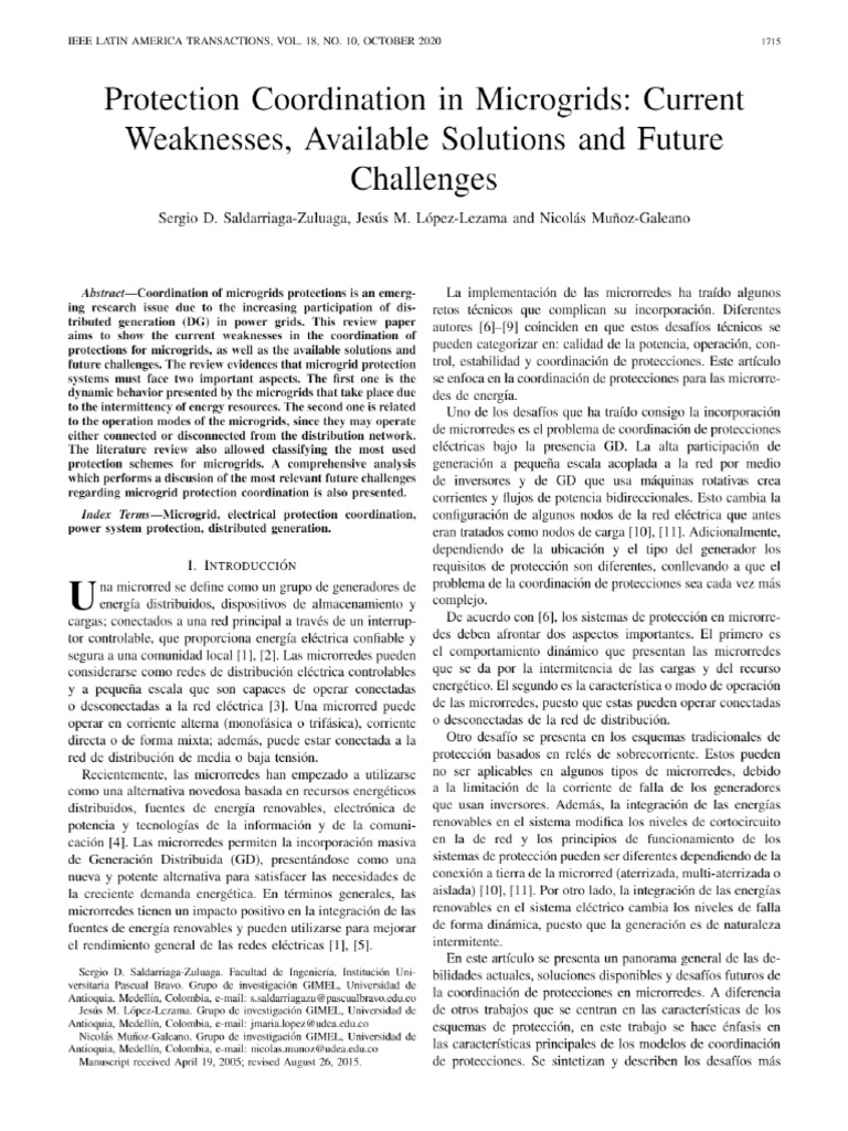 Sergio D. Saldarriaga-Zuluaga 2020 Protection Coordination in Microgrids - CurrentWeaknesses ...