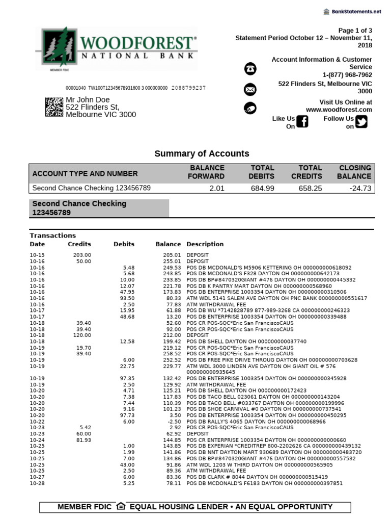 Second Chance Checking Statement Summary | PDF | Debits And Credits | Banks