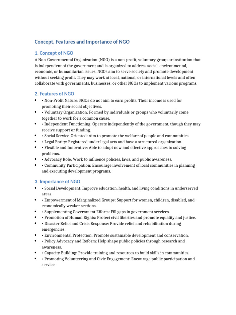 NGO Concept Features Importance | PDF | Non Governmental Organization ...