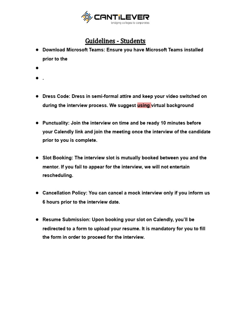 Mock Interview - Guidelines | PDF