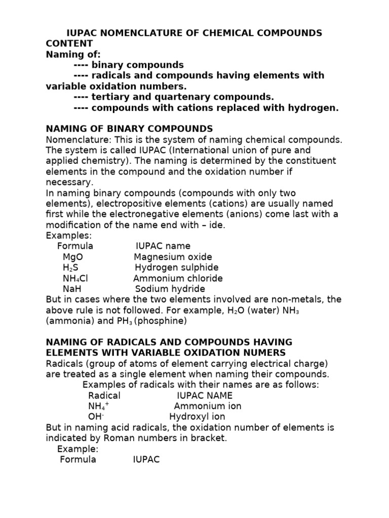 IUPAC Naming of Chemical Compounds | PDF | Ion | Chemical Compounds