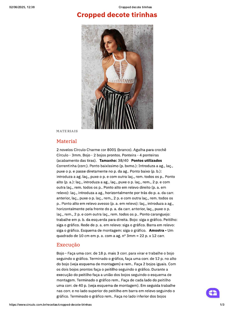 Cropped Decote Tirinhas | PDF