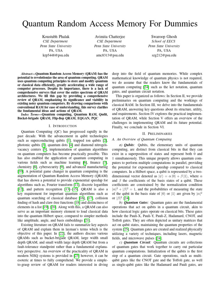 Quantum Random Access Memory For Dummies Pdf Quantum Computing Random Access Memory