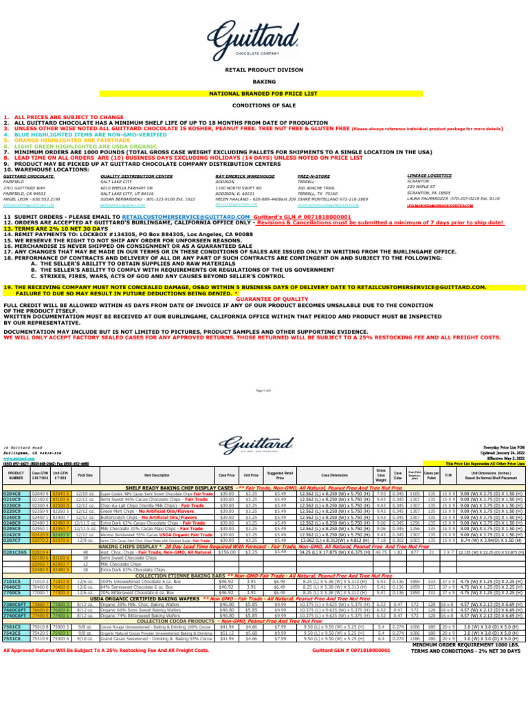Retail Price List - CG 8.9.22 | PDF | Chocolate | Types Of Chocolate