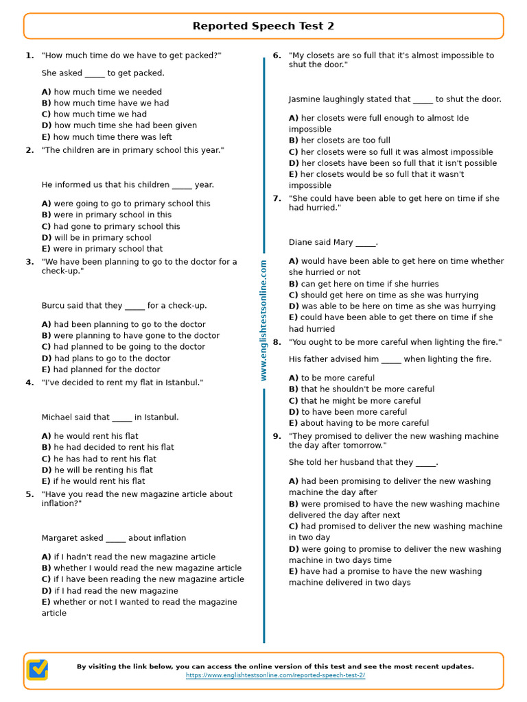 1846 Reported Speech Test 2 | PDF