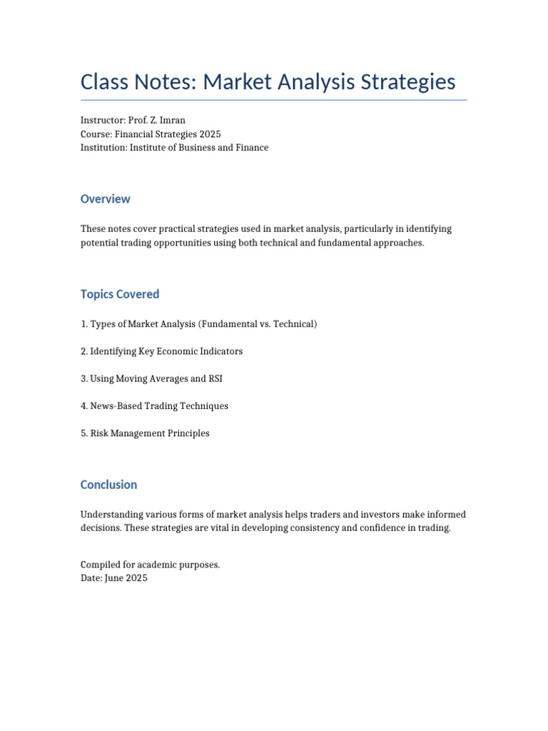 Market Analysis Strategies Notes | PDF