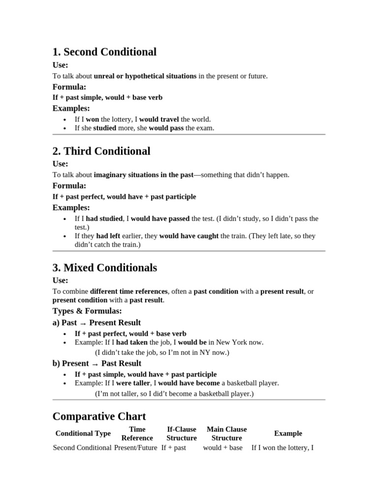 Second, Third and Mixed Conditionals | PDF | Grammar | Semantic Units