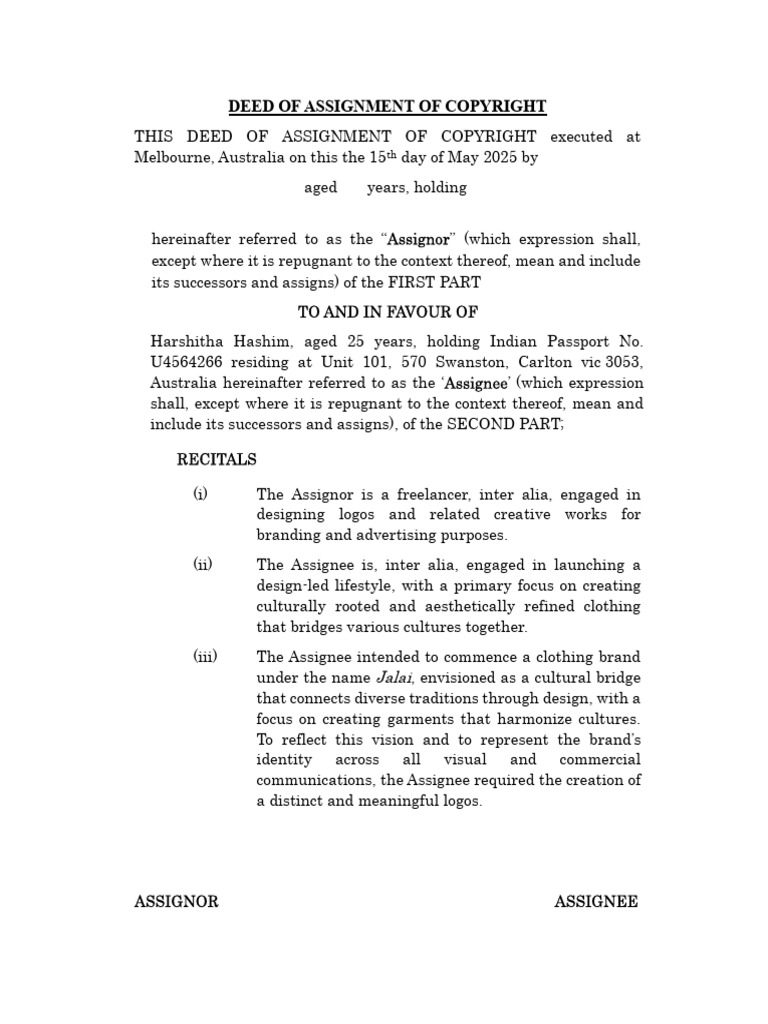 Assignment Deed Final Edited 14.5.25 | PDF | Assignment (Law) | Justice