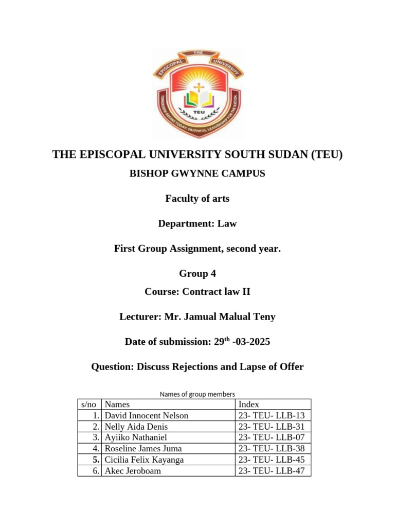 Contarct Law II Assignment | PDF | Offer And Acceptance | Private Law