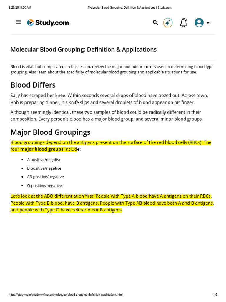 1.3 Molecular Blood Grouping - Definition & Applications | PDF | Blood ...