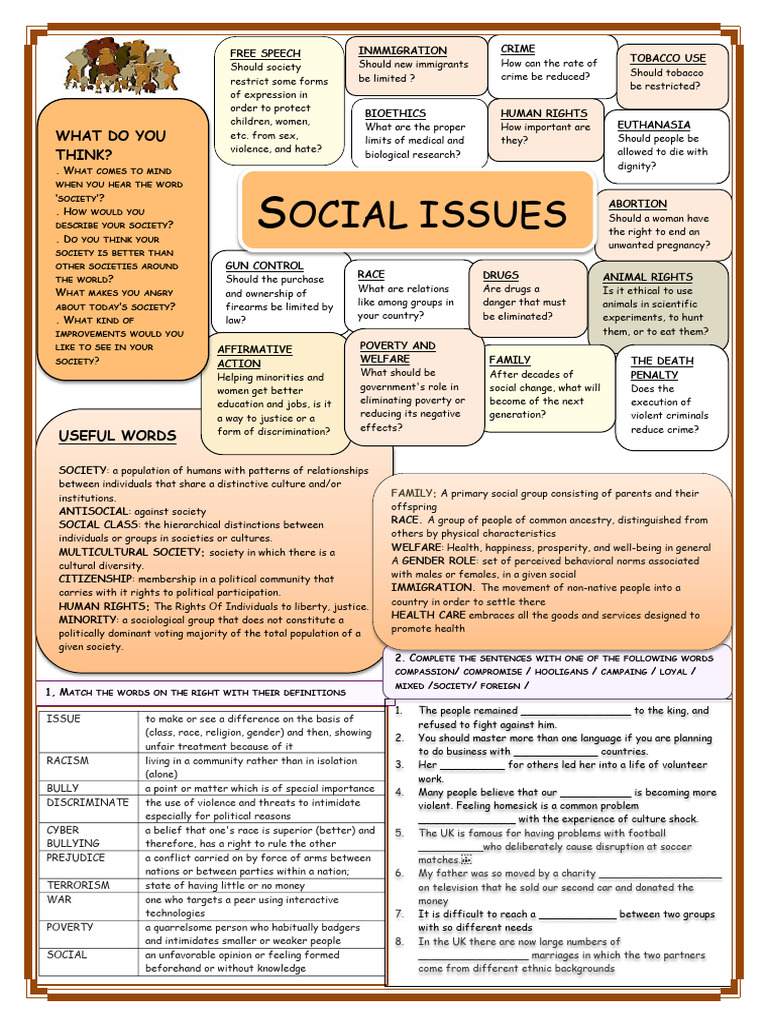 Activity About Social Issues Vocabulary | PDF | Society | Multiculturalism