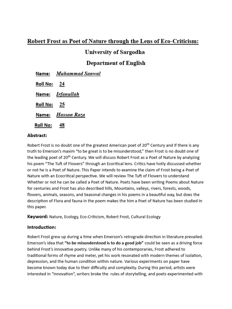Robert Frost As Poet of Nature. Research Paper | PDF | Poetry ...