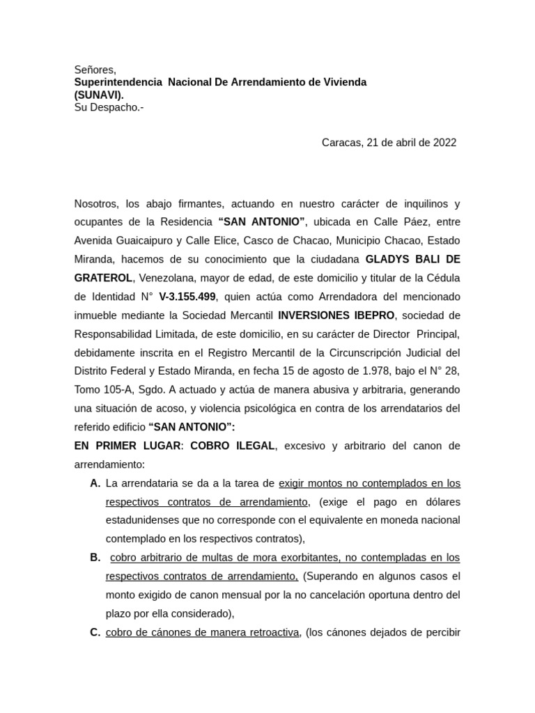 Carta Exposición de Motivos Sunavi-1 Corregida | PDF