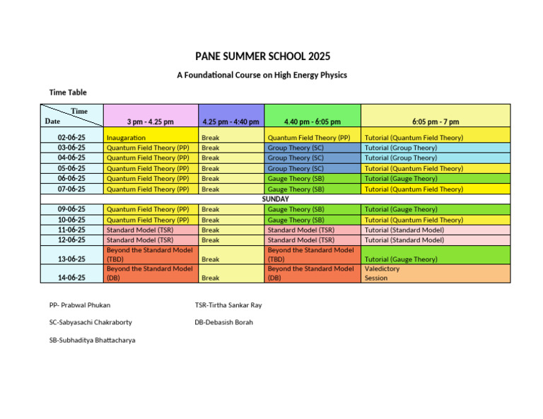 Pane Summer School 2025 Timetable | PDF