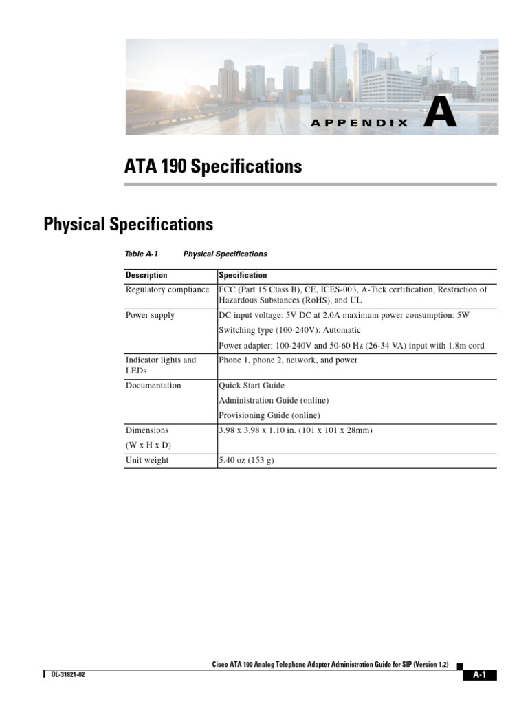 Ata190 - Cisco - Data Sheet | PDF | Session Initiation Protocol | Voice ...