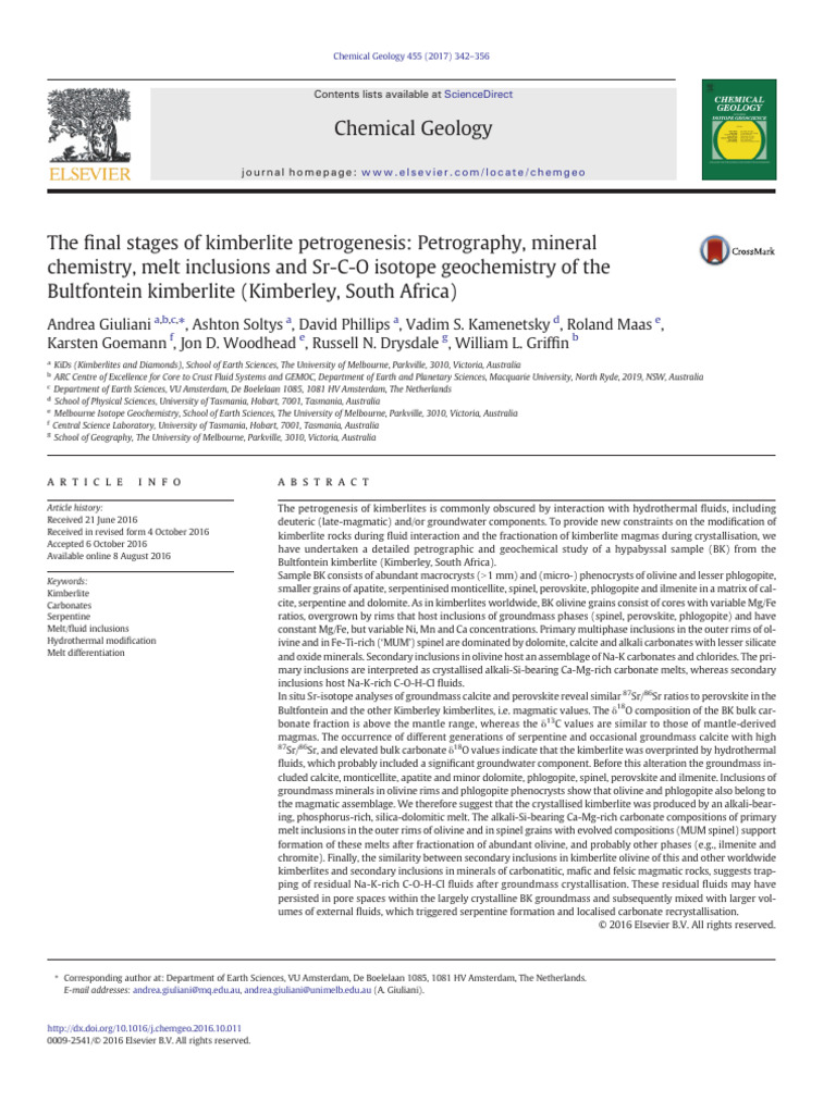 Giuliani Et Al. 2017 - The Final Stages of Kimberlite Petrogenesis | PDF | Magma | Igneous Rock