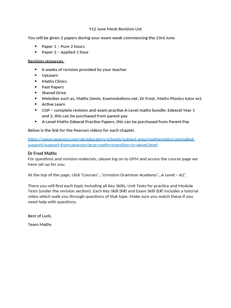 June Mocks Revision List | PDF | Trigonometry | Mathematical Analysis