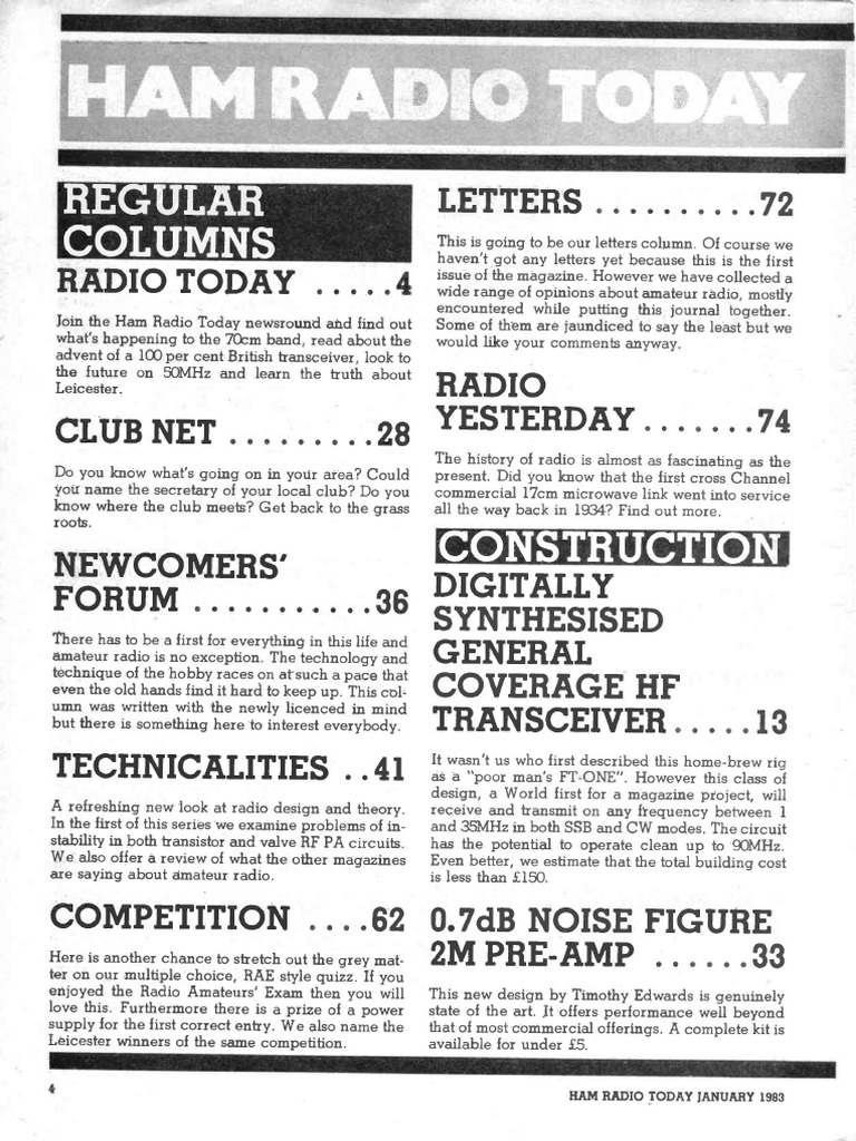 RADIO TODAY HRT-1983-01-Page-0004 | PDF | Amateur Radio | Electrical ...