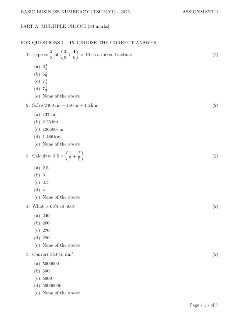 Basic Business Numeracy Assignment 2025 | PDF | Significant Figures ...