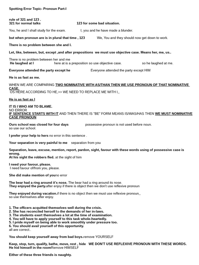 PRONOUN Spotting Error Topic 1,2,3 | PDF | Grammatical Number | Semantics