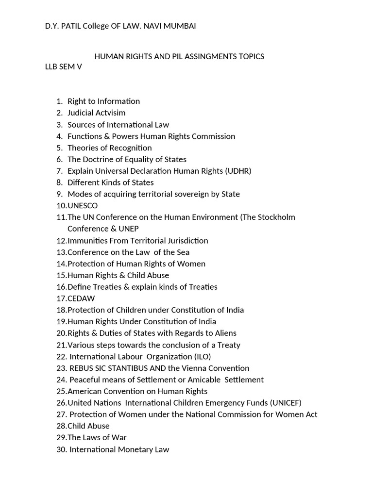 Human Rights and Public International Law Topics | PDF | Human Rights ...
