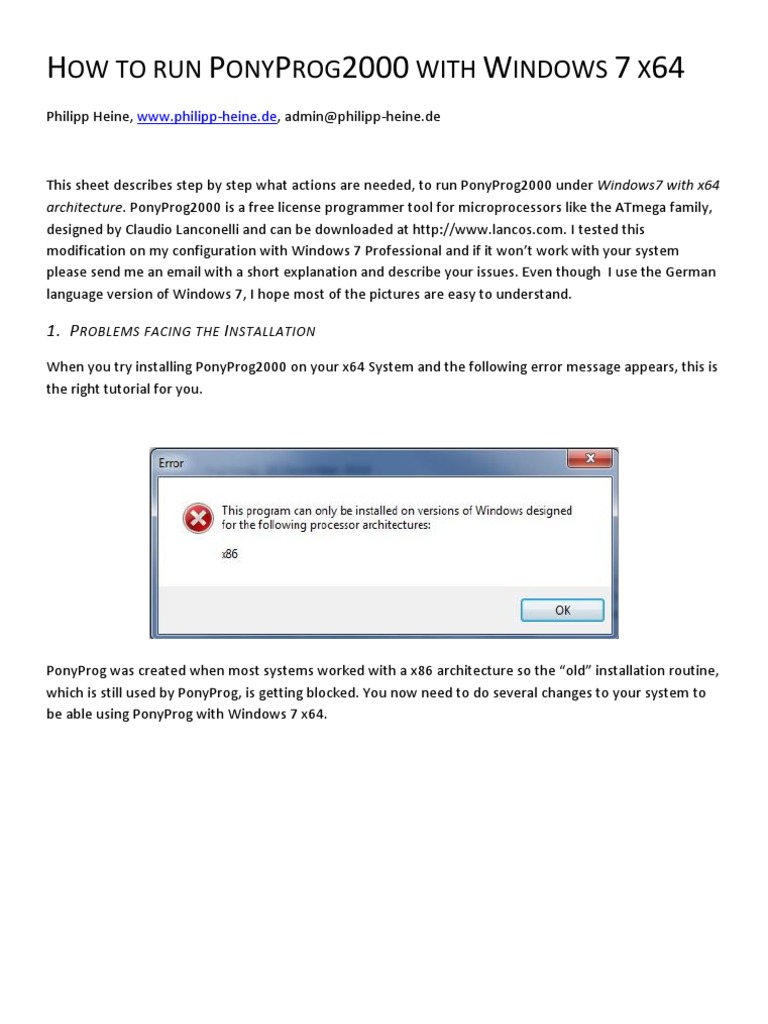 Running PonyProg2000 on Windows 7 x64 | PDF | Computing Platforms ...