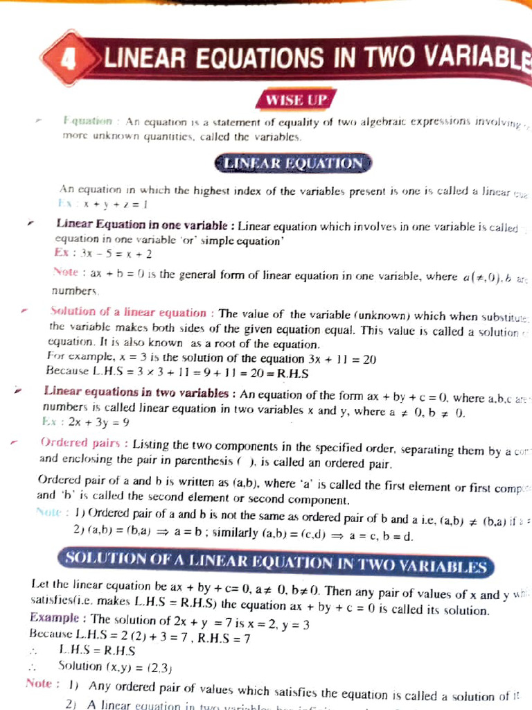 Understanding Linear Equations in Two Variables | PDF | Equations ...