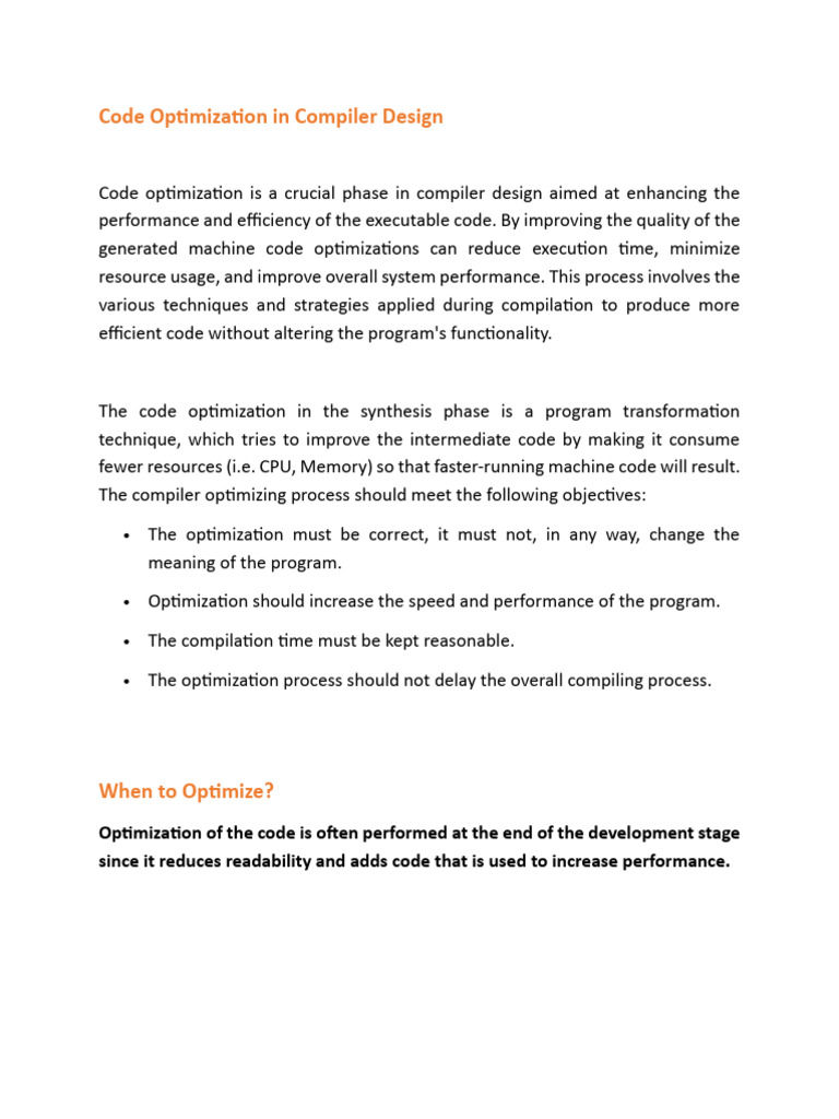 Code Optimization in Compiler Design | PDF | Program Optimization | Compiler