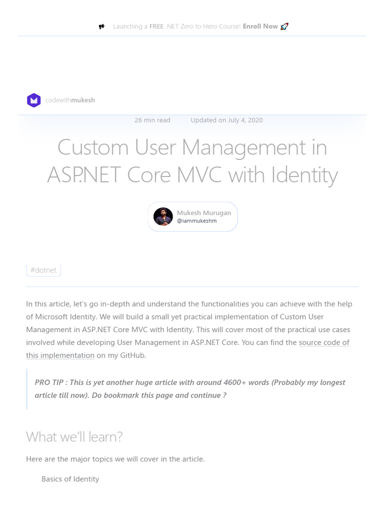 Custom User Management in ASP.NET Core | PDF | Databases | User (Computing)