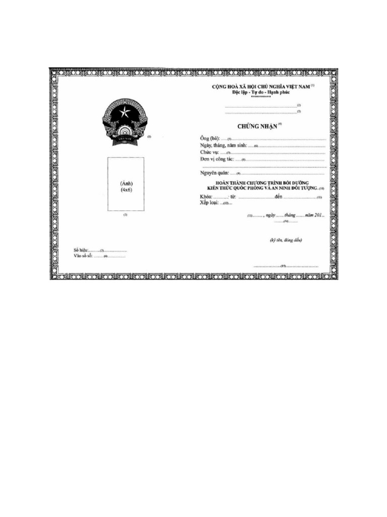 Mau Giay Chuong Nhan Giao Duc Quoc Phong | PDF