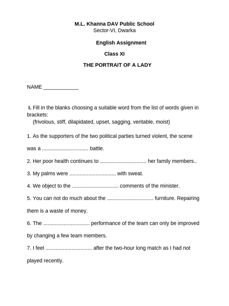 Portrait of a Lady Assignment Guide | PDF