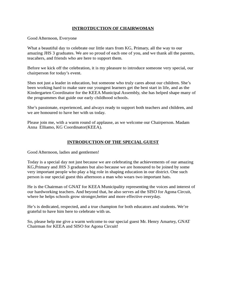 Introduction of Chairwoman and Guest | PDF