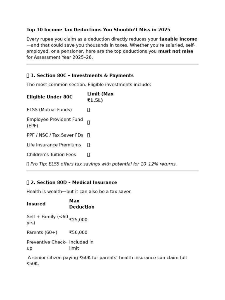 Top 10 Deductions | PDF | Tax Deduction | Life Insurance