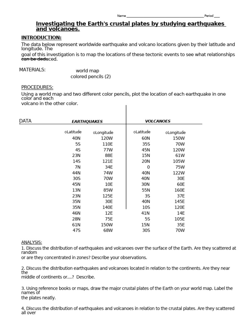 Investigating The Earth's Crustal Plates by Studying Earthquakes and ...