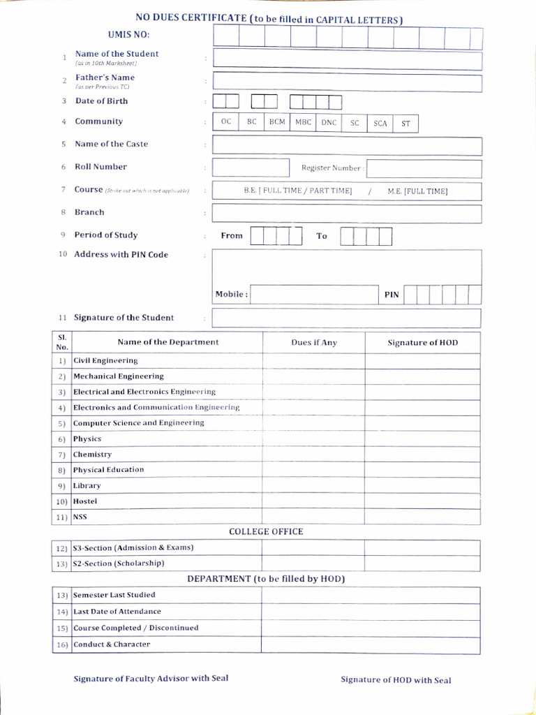 No Dues Certificate Application Form | PDF