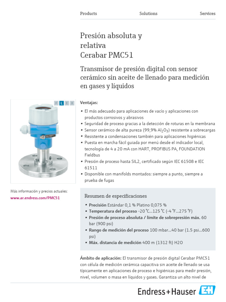 Endress-Hauser Cerabar M PMC51 ES | PDF | Presión