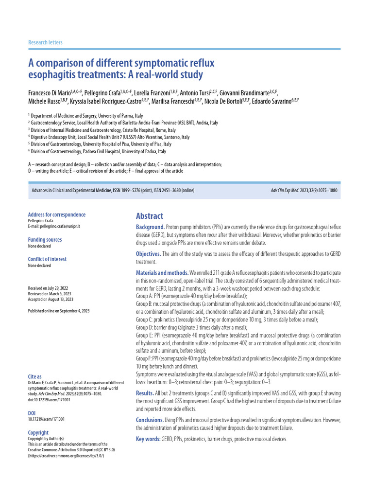 Di Mario F Adv Clin Exp Med. 2023 SX GERD TX | PDF | Gastroesophageal ...