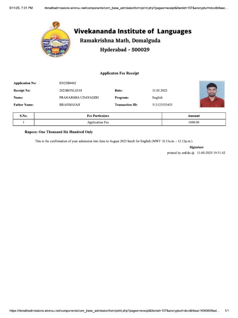 RK Math Fee Details 2025 | PDF