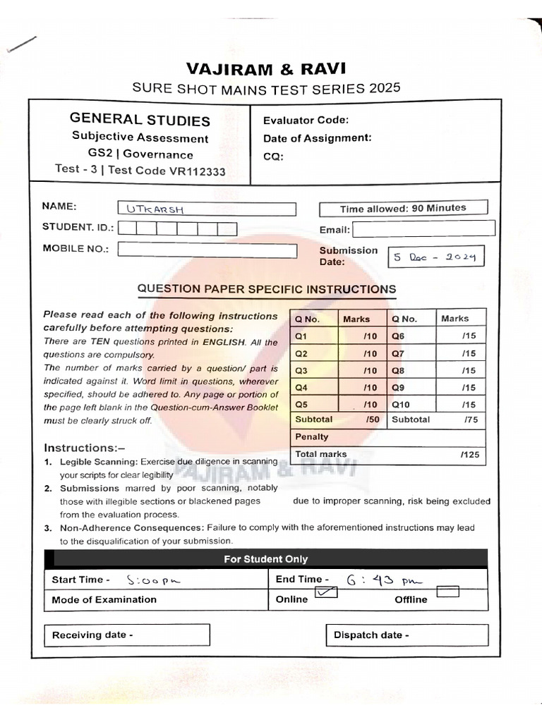 SS 2025 Utkarsh Yadav GS PAPER T 3 AIR 32 7a7b34b8ec | PDF