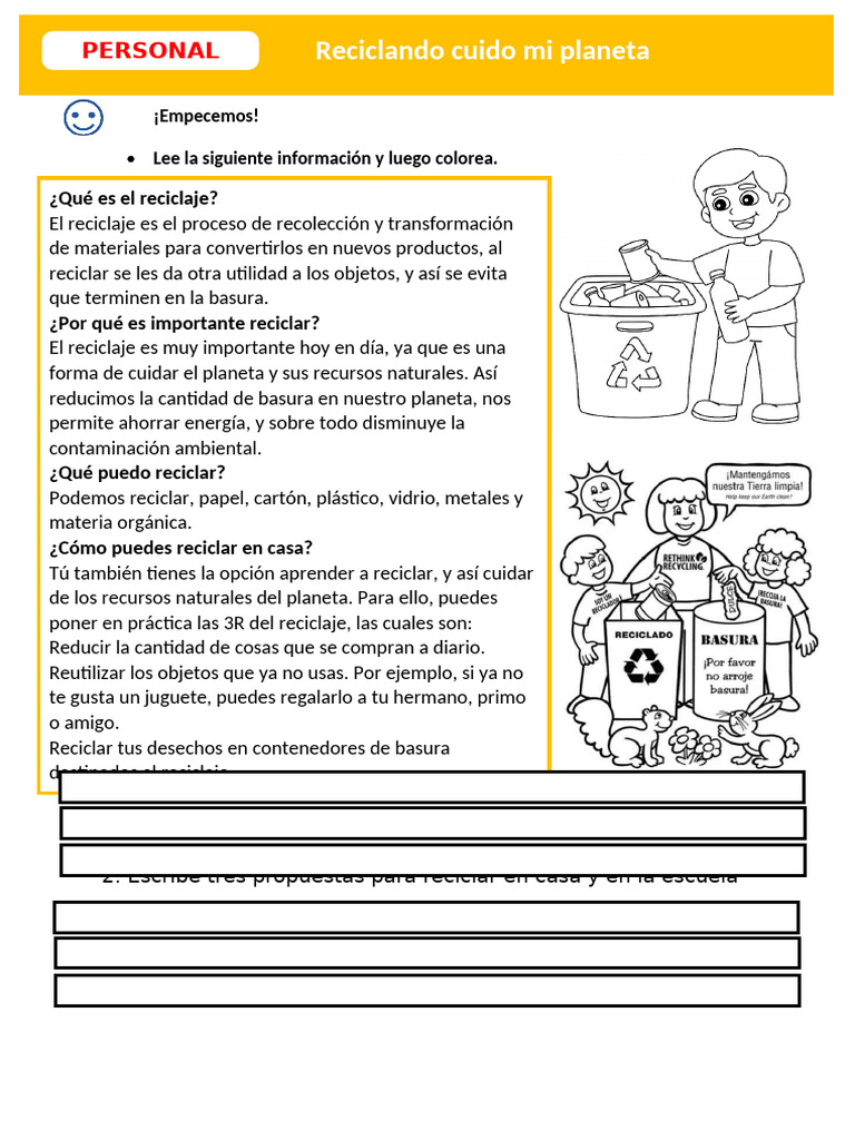 D1 A2 FICHA PS. Reciclando Cuido Mi Planeta | PDF