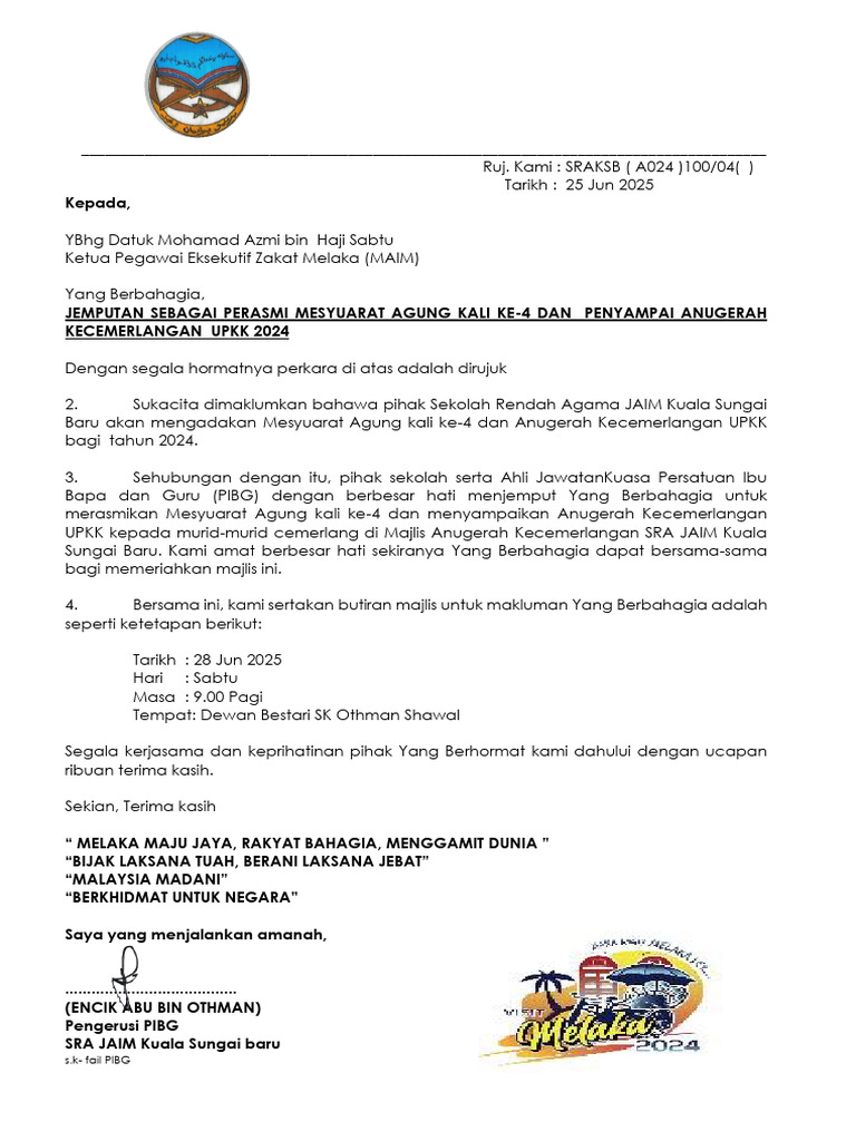 Surat Jemputan Ybhg Datuk Azmi | PDF