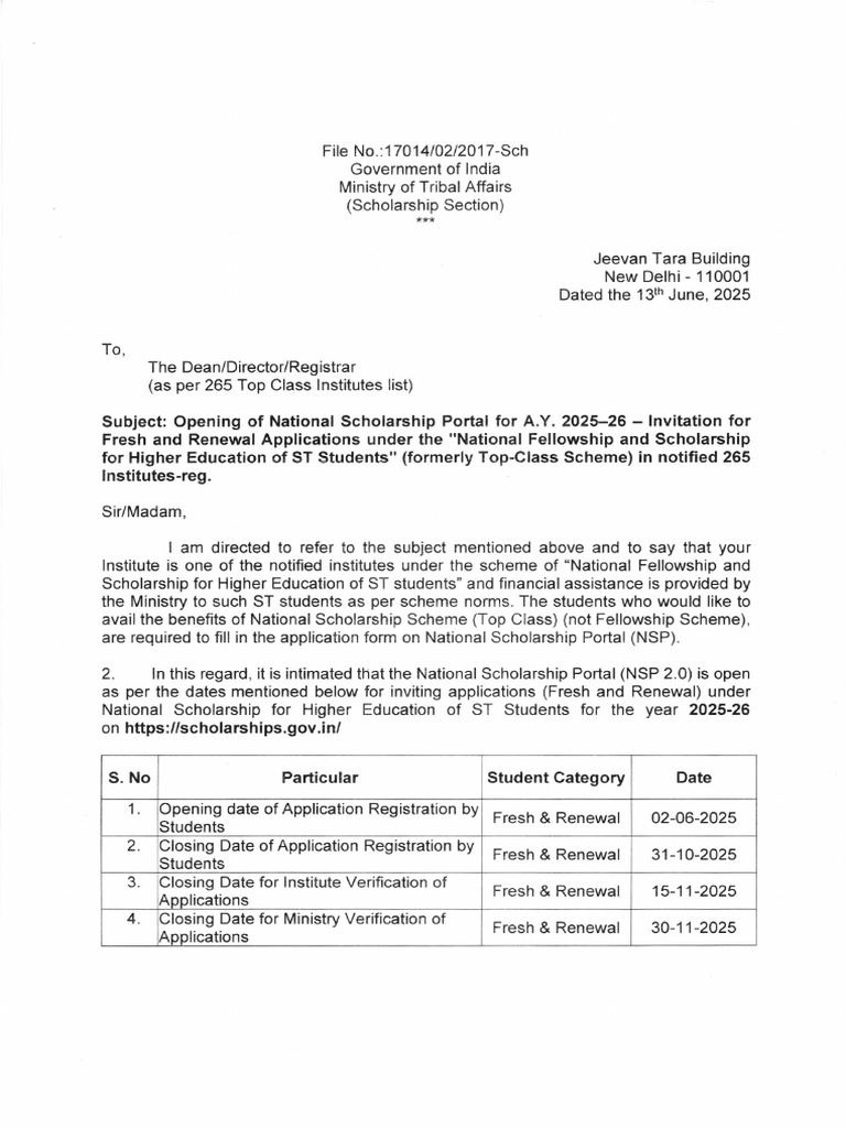 NSP 2025-26 Scholarship Application Dates | PDF | Government Of India ...