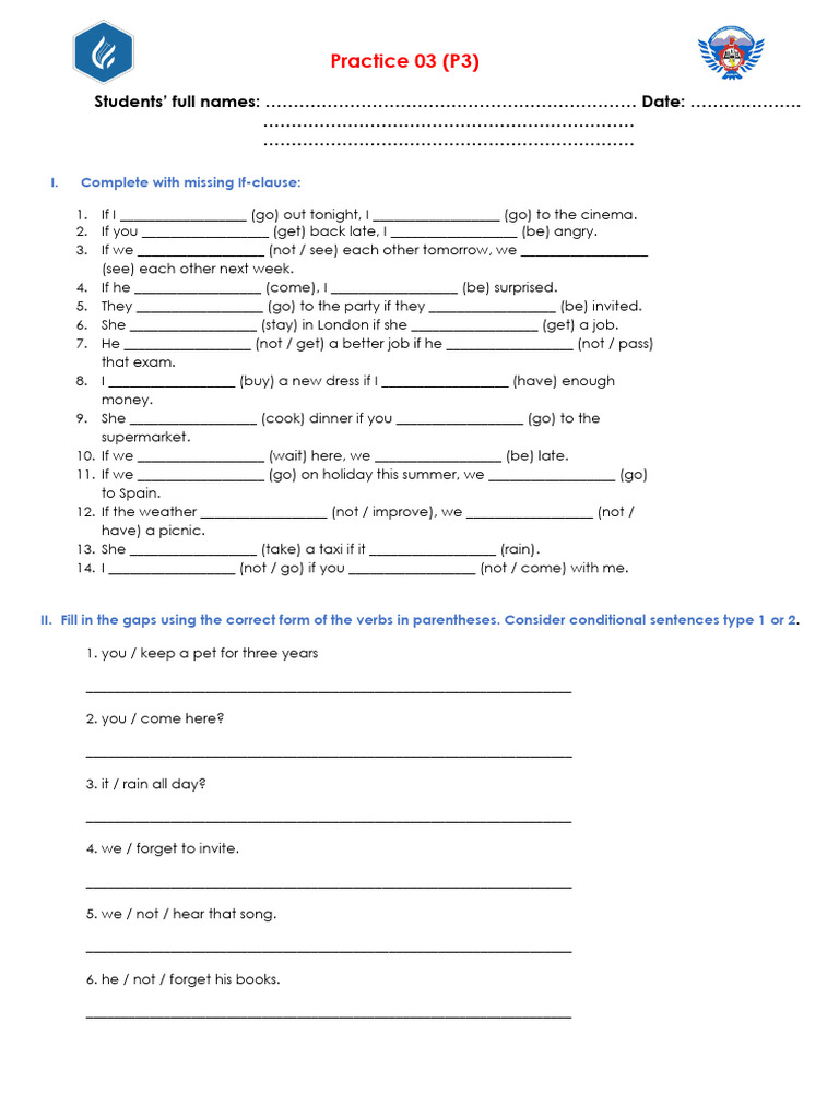 Hoja de Practica 3 - Conditionals - Present Perfect | PDF