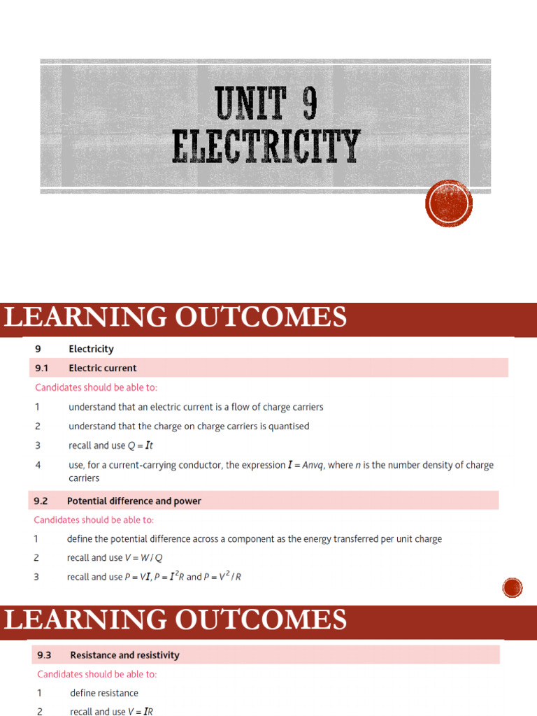 Unit 9 - Electricity - Final Version | PDF | Electric Current | Voltage