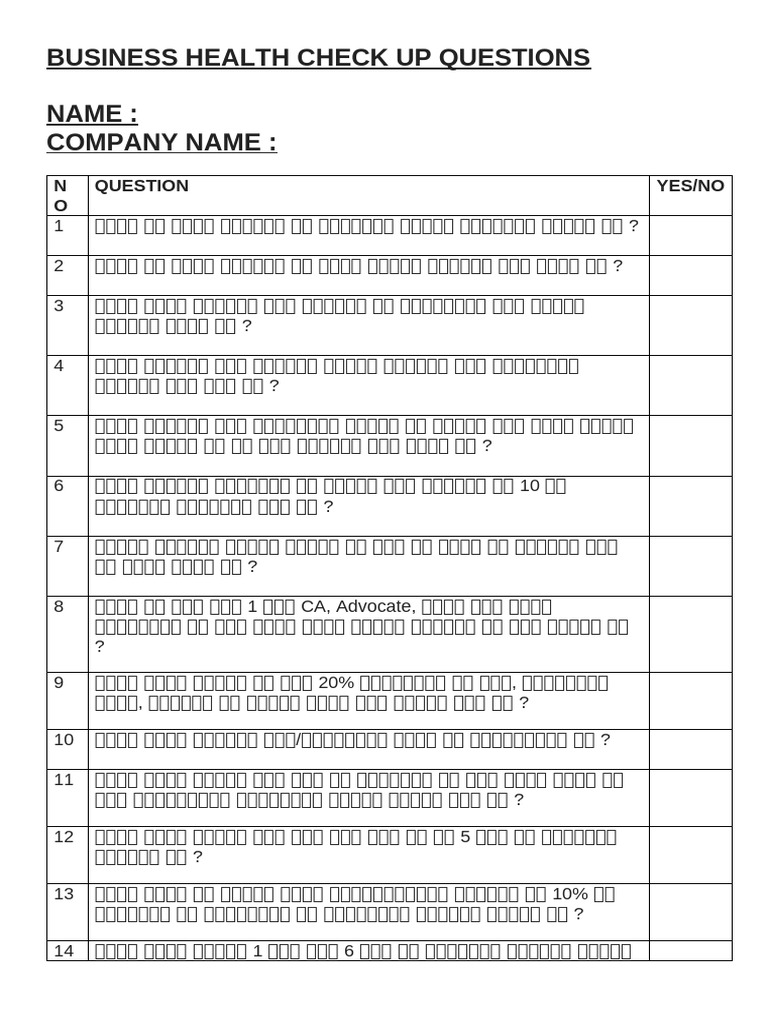 Business Health CheckUp Sheet | PDF