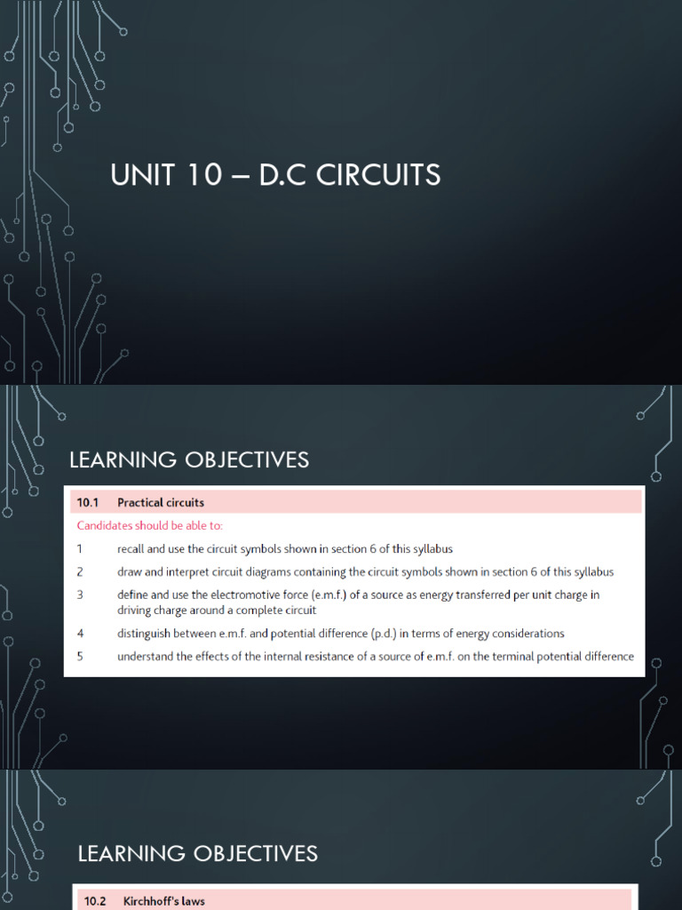 Unit 10 - DC Circuits - Final Version | PDF | Electrical Equipment | Electricity