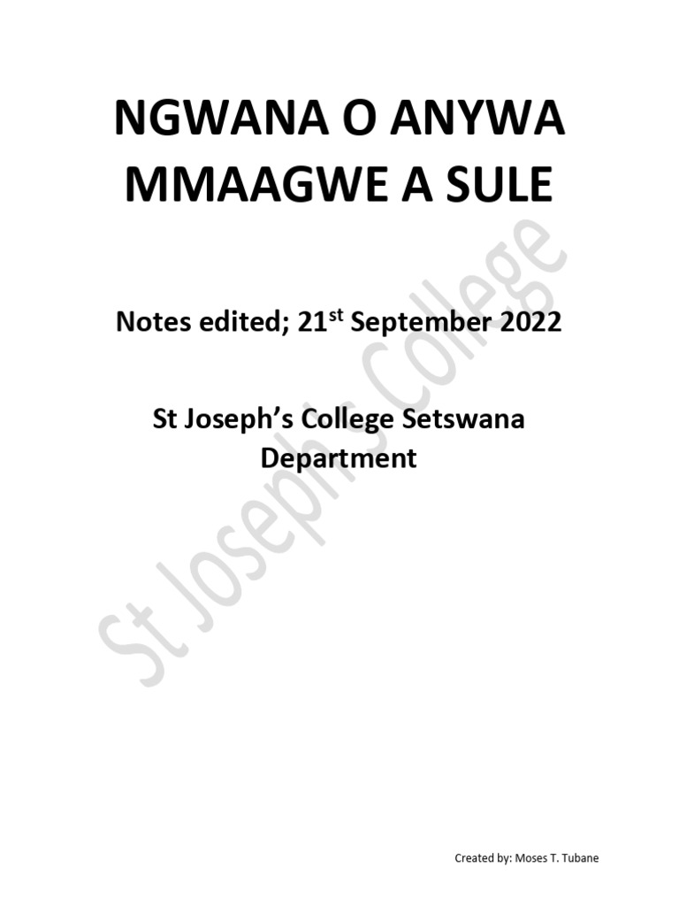 Ngwana o Anywa: Bopelotelele le Kgotlhang | PDF