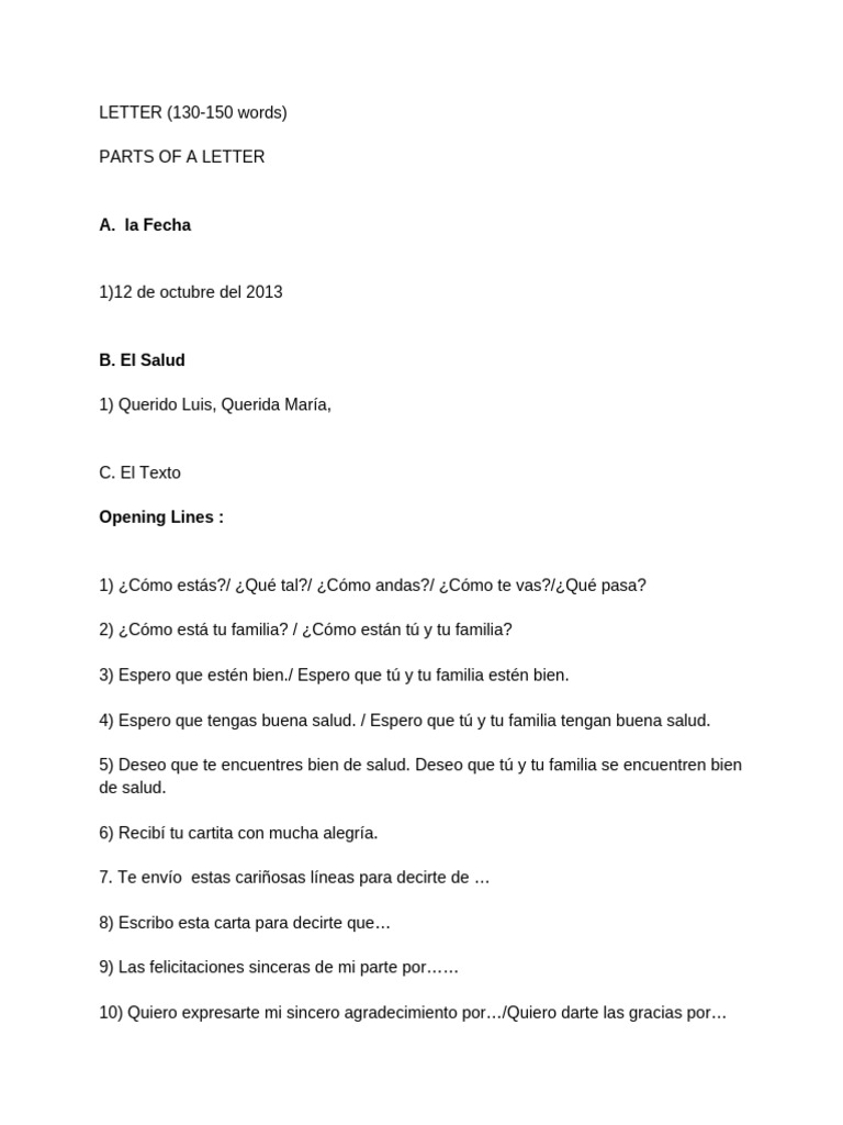 LETTER Writing in Spanish Notes | PDF